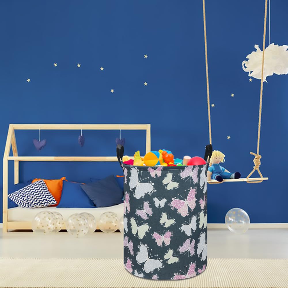 CLOCOR Butterfly Laundry Basket,Waterproof Baby Girls Nursery Hamper, Girls' Room Decor,Kids Toys Storage Bin,Gift Basket(Dream Butterfly