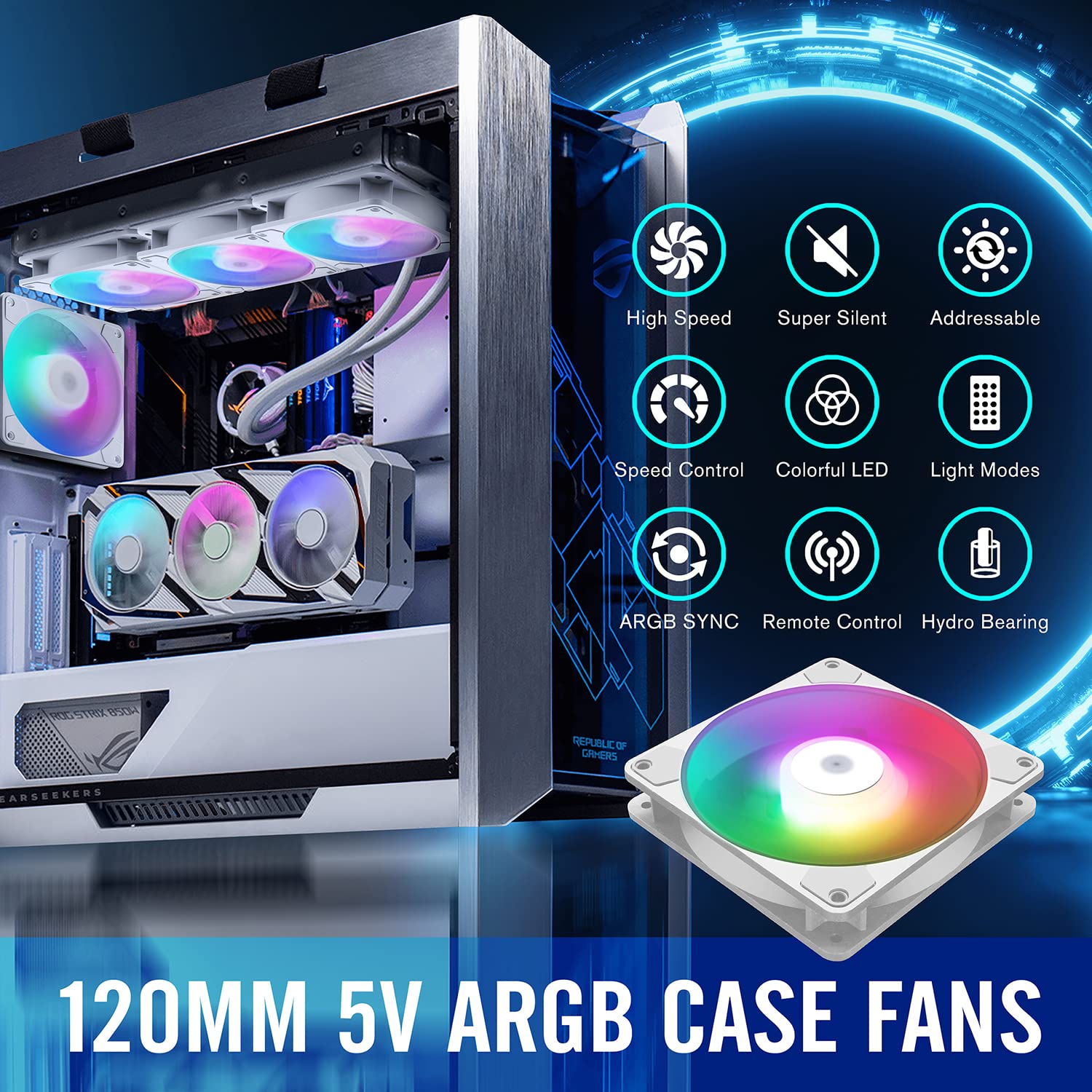 EZDIY-FAB Cube Fan Pro RGB Case Fan 120mm with Fan Hub X and Remote, 5V 3PIN ARGB Fans, Motherboard Aura Sync, High Performance Cooling Fan, Fan Speed Control,Quiet Fan- 5 Pack-White