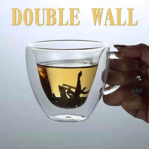 Egsyh Heat Resistant Creative Double Layer Heart Cup Cup Clear Glass With Handle Milk Cup Ttea And Coffee Mugs for Lovers Coffee Afternoon Tea,Unique & Insulated with Handle (240ml/8oz)