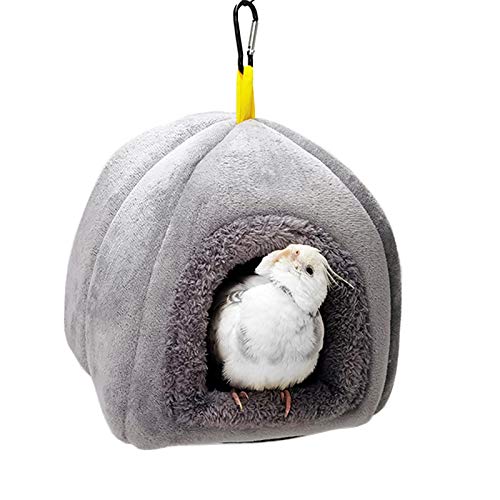 Extra Warm Bird Nest House Parrot Hanging Hammock for Cages,Winter Bird Shed Hut Soft Snuggle Cave Tent Cozy Hideaway,Pet Plush Sleeping Bed for Hamster Parakeet Cockatiel Conure Lovebird (Grey)