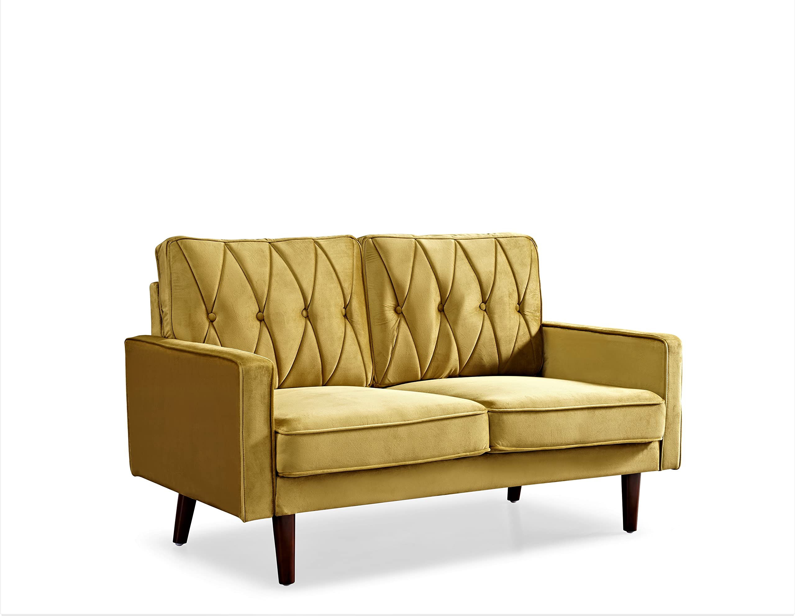 Container Furniture Modern Style Tufted Velvet Couch for Living Room with Soft Fabric Upholstery and Solid Wood Frame, 57.5'' Wide Loveseat, Yellow Green