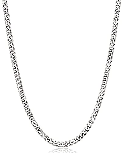 Fiusem Silver Tone Cuban Link Chain for Men, 5mm Mens Chain Necklaces, Stainless Steel Chain Necklaces for Men Women and Boys, 20 Inch