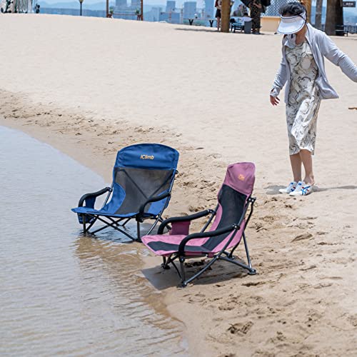 iClimb Low Wide Beach Camping Folding Chair with Side Pocket and Carry Bag (1, Navy)