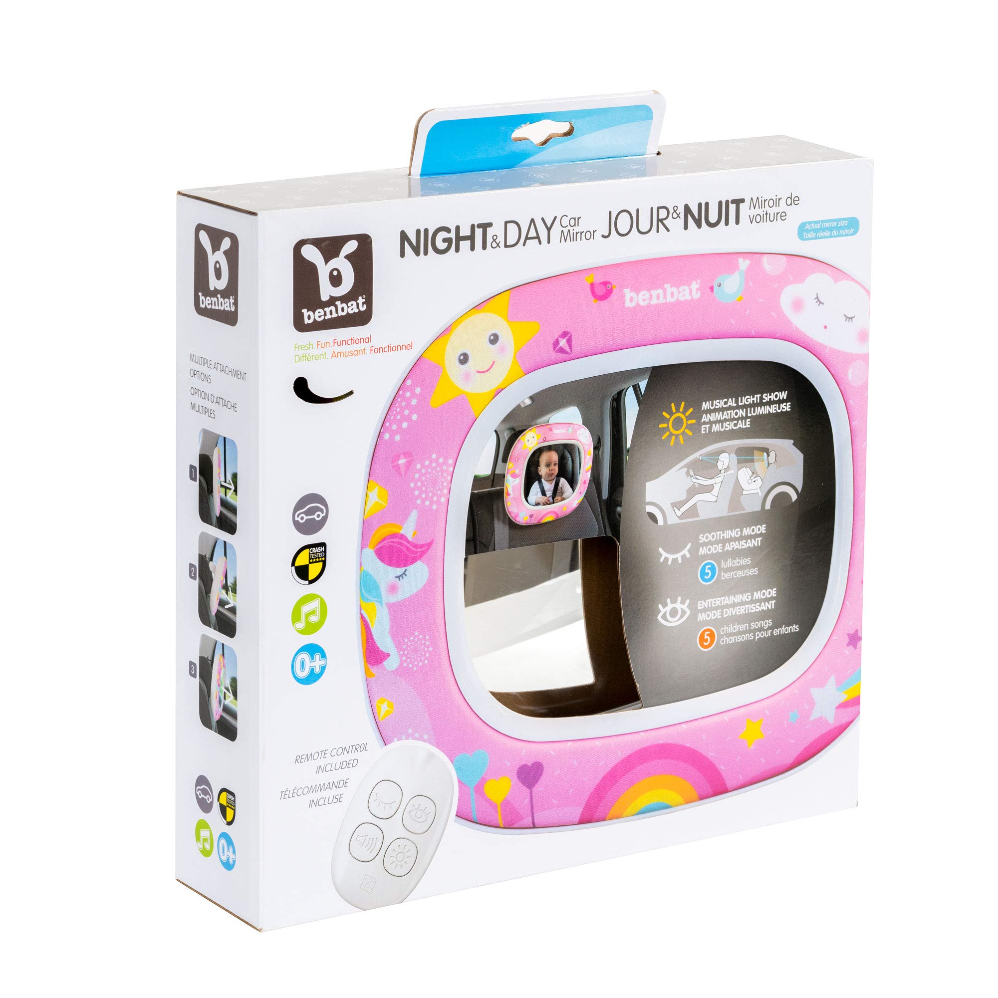 BenBat Baby Car Mirror - Safety Car Seat Mirror for Rear Facing Infant - Shatterproof Clear Wide Vision Day and Night - Entertain See and Soothe with Remote control - Crash Tested and Certified, Blue