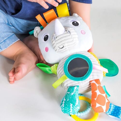 Bright Starts Rhino Playful Pals Take-Along BPA-Free Stroller Baby Toy, Age Newborn+