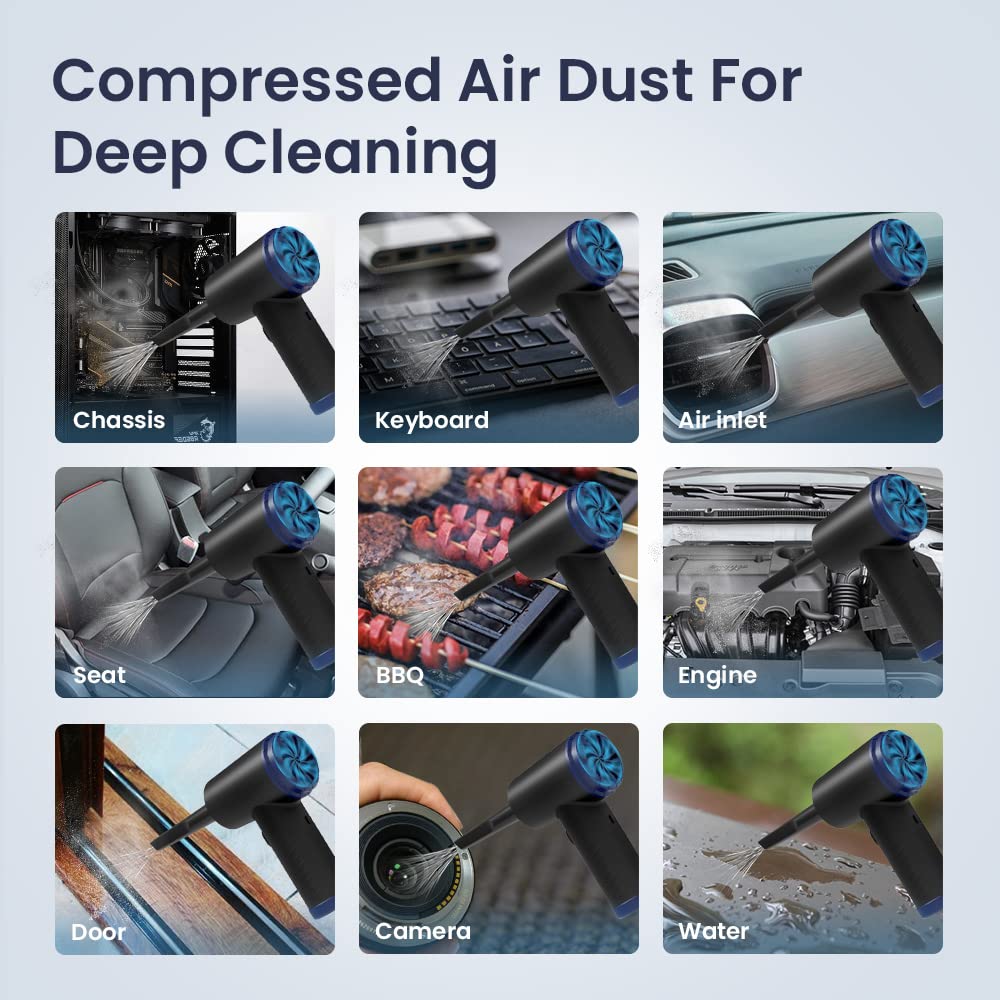 Compressed Air Duster -Computer Mainframe and Keyboard Cleaner-Tankless Air Duster - Reusable - Good Replacement for Compressed Air Cans - 3 Gear to 100000RPM Electric Air Duster Portable -7800mAh