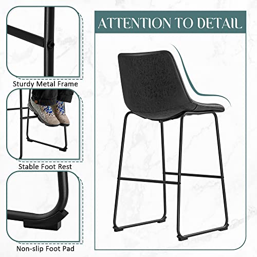 Furmax Bar Stools 29 inches Counter Height Stools Set of 2, Dining Chairs, Faux Leather Bar Chairs with Back, Modern Industrial Armless Stools for Kitchen Island, Bar, Pub (Black)