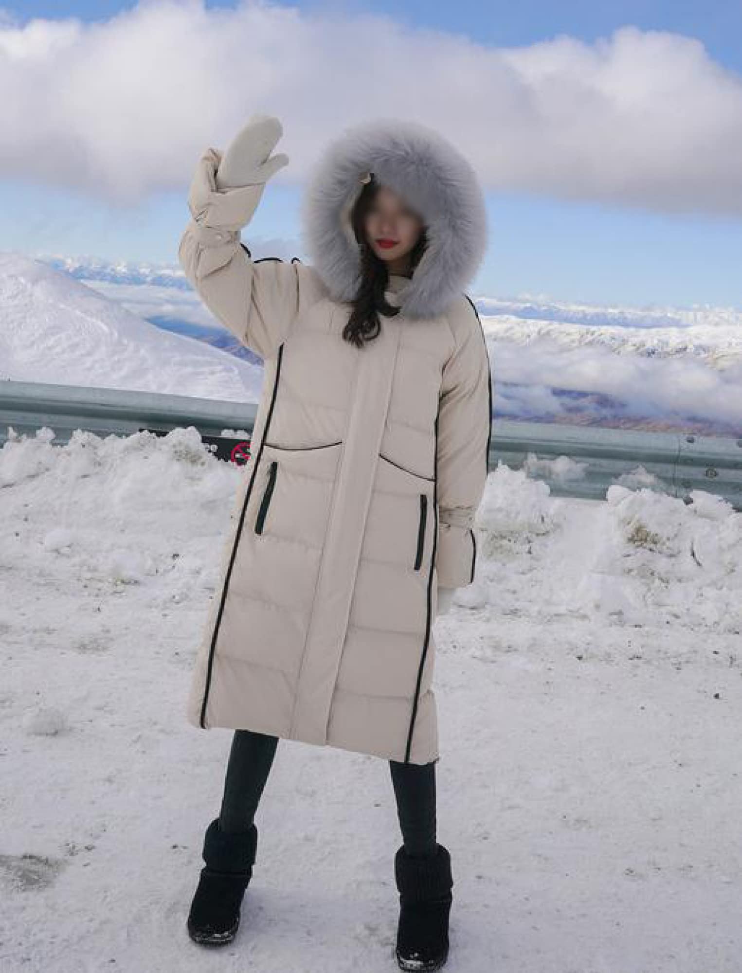 BLFYQB Nagymaros Collar Coat Female in The Long Section Thigh Winter Loose Thicken Keep Warm Straight Students Jacket Warm Wind/White/XL
