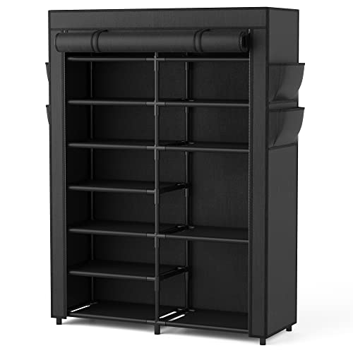 LANTEFUL Shoe Rack with Covers, 8 Tier Shoe Rack Organizer for Closet Entryway Garage, Metal Free Standing Shoe Storage Shelf Cabinet Holds up to 28-35 Pairs