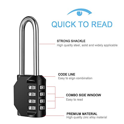 Disecu 2.5 Inch Long Shackle Combination Lock 4 Digit Outdoor Waterproof Padlock for School Locker, Gym Locker, Hasp Cabinet, Gate, Fence, Toolbox (Black, 2 Pack)