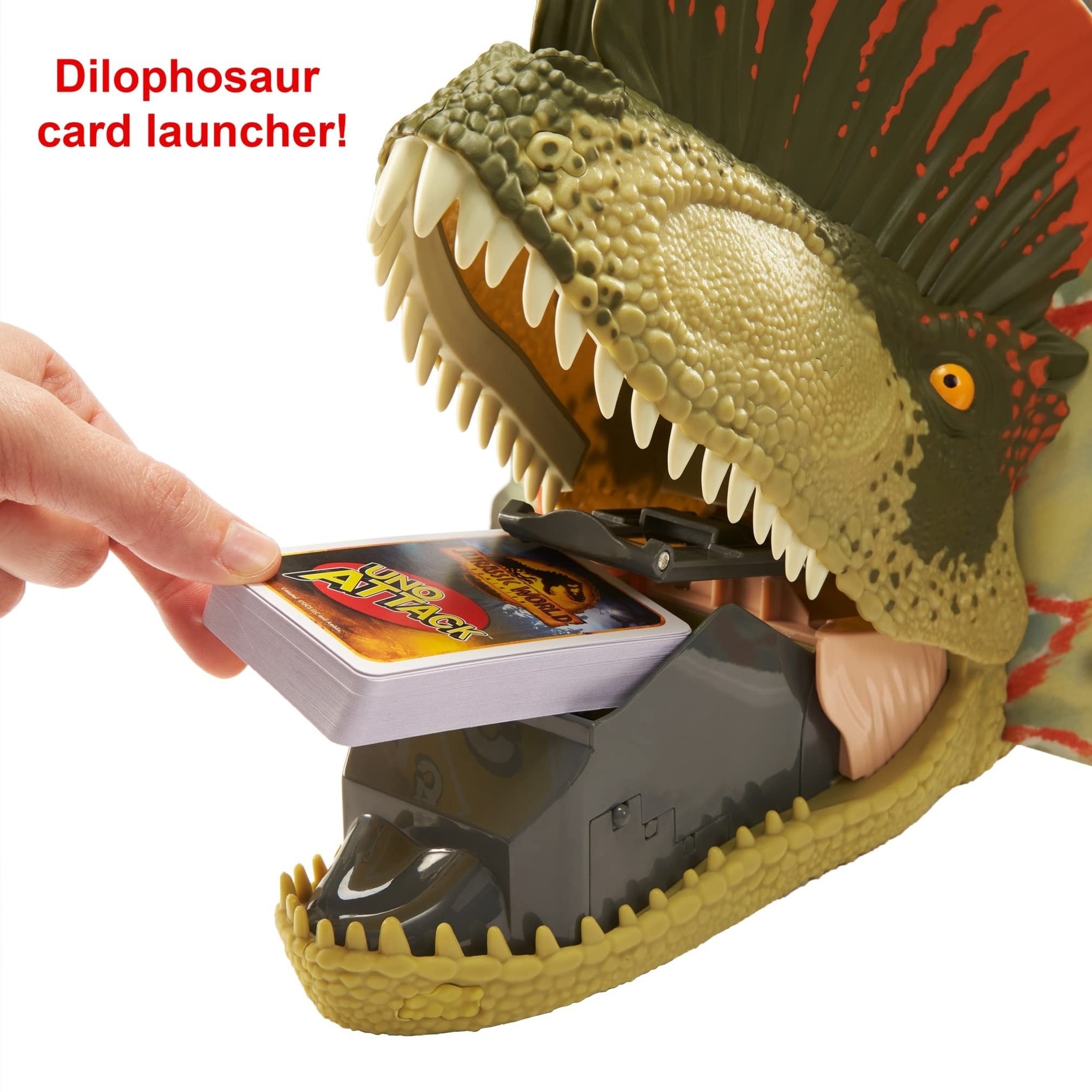 Mattel Games UNO Attack Jurassic World Domination Card Game for Kids & Family Night with Dinosaur Card Launcher, Lights & Sounds