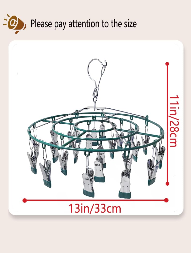 Clothes Drying Rack,Clothes Sock Underwear Hanger with 24 Clips, Round Swivel, Windproof Hook Hanger for Drying Baby Clothes ,Bras, Towel, Sock
