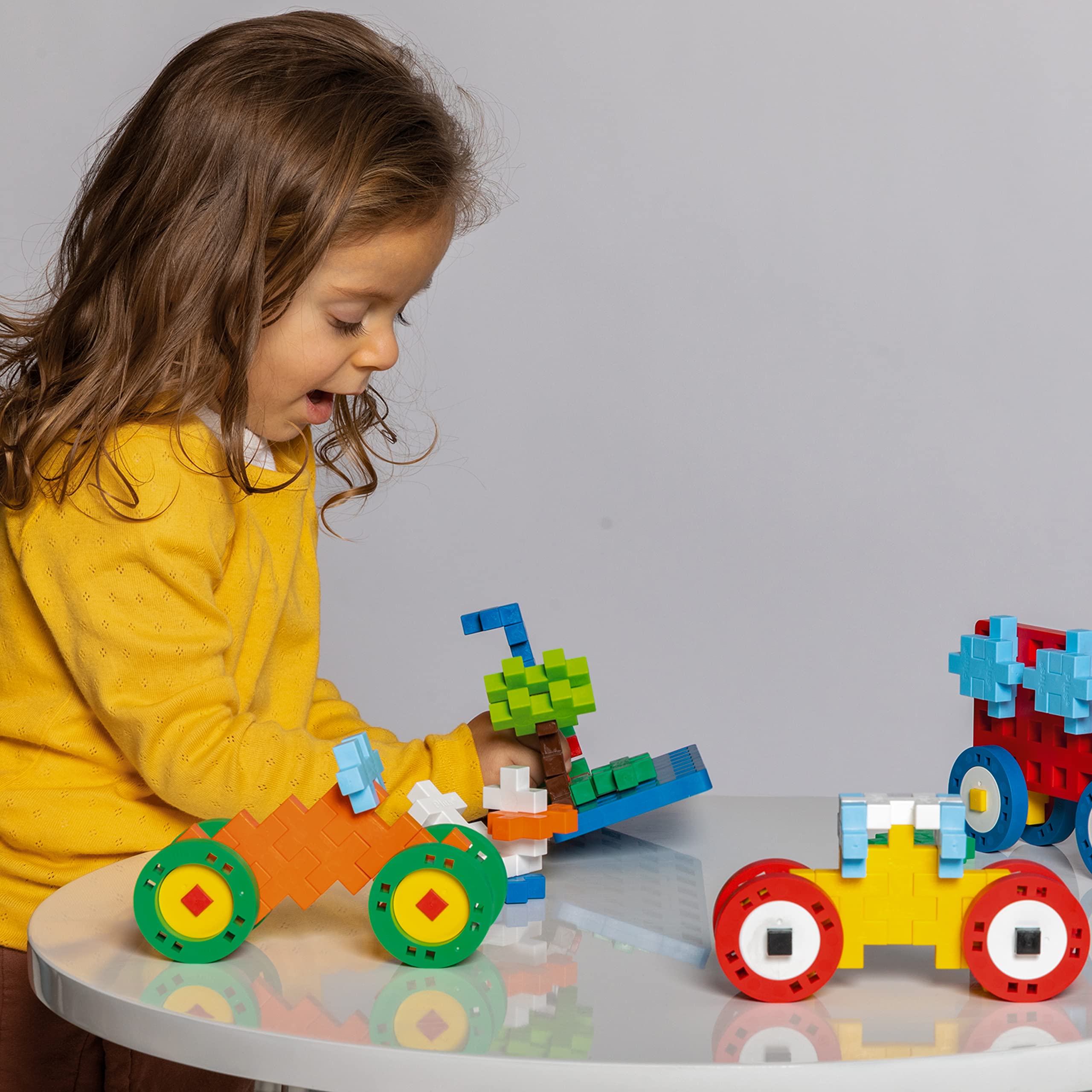 PLUS PLUS Big - Make & GO! - 46 Pieces - Construction Building Stem/Steam Toy, Interlocking Large Puzzle Blocks for Toddlers and Preschool