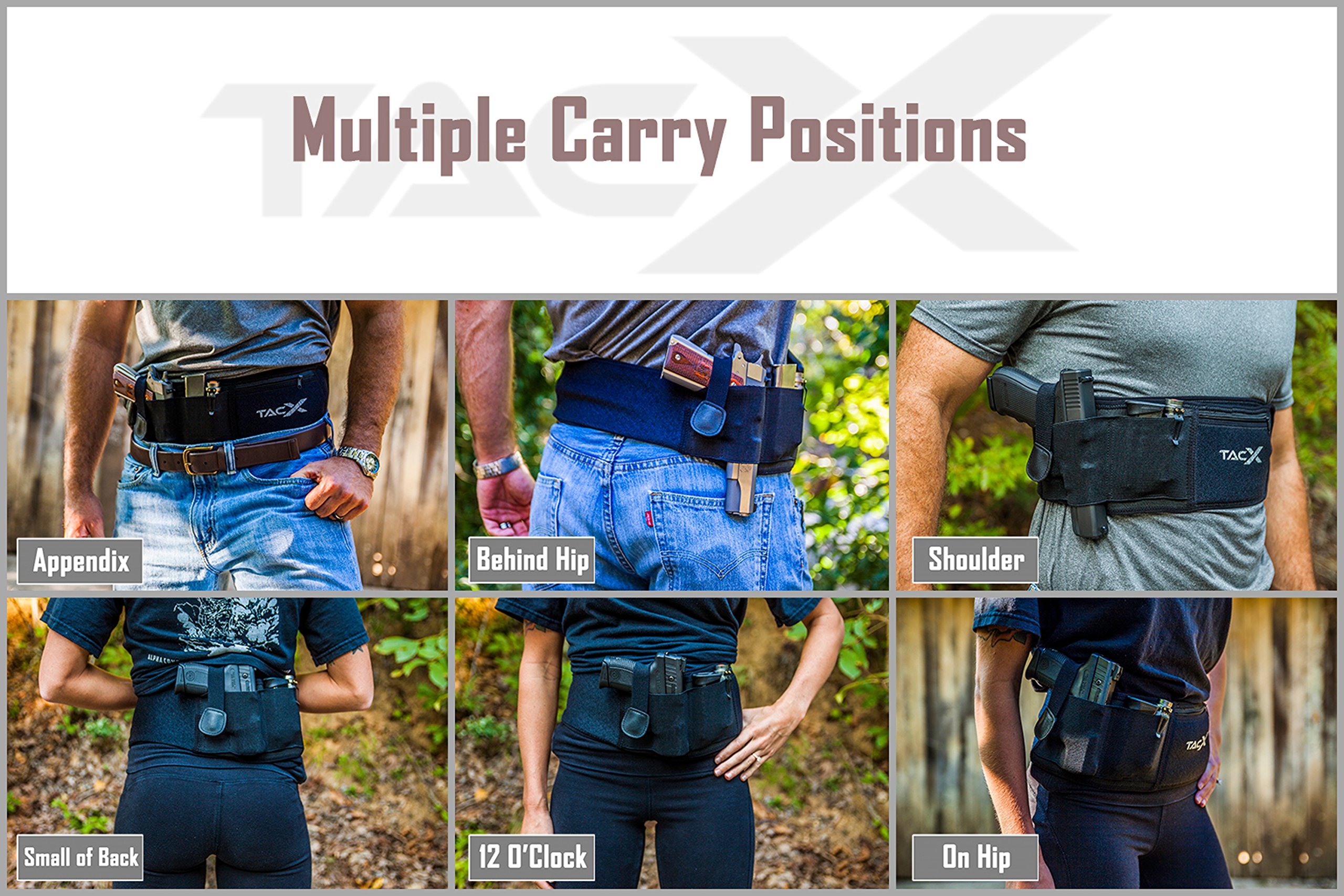 Belly Band Holster for Active Concealed Carry | Universal Design | IWB/OWB Pistol Belt | RFID Blocking Water Proof Zipper Gear Pocket | Spare Mag Pouch | Running, Hiking, Jogging
