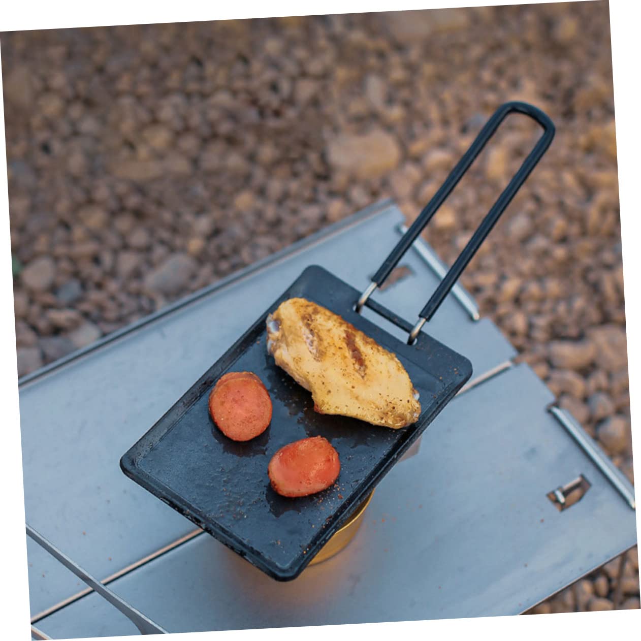 Cabilock Outdoor Griddle 2pcs Handle Cooking Striped with Frying for Iron Small Car Pan Griddle Outdoor Egg Pancake Stove Nonstick Compatible Folding Frypan Camping Mini Grill Non Sticky Veggie Tray