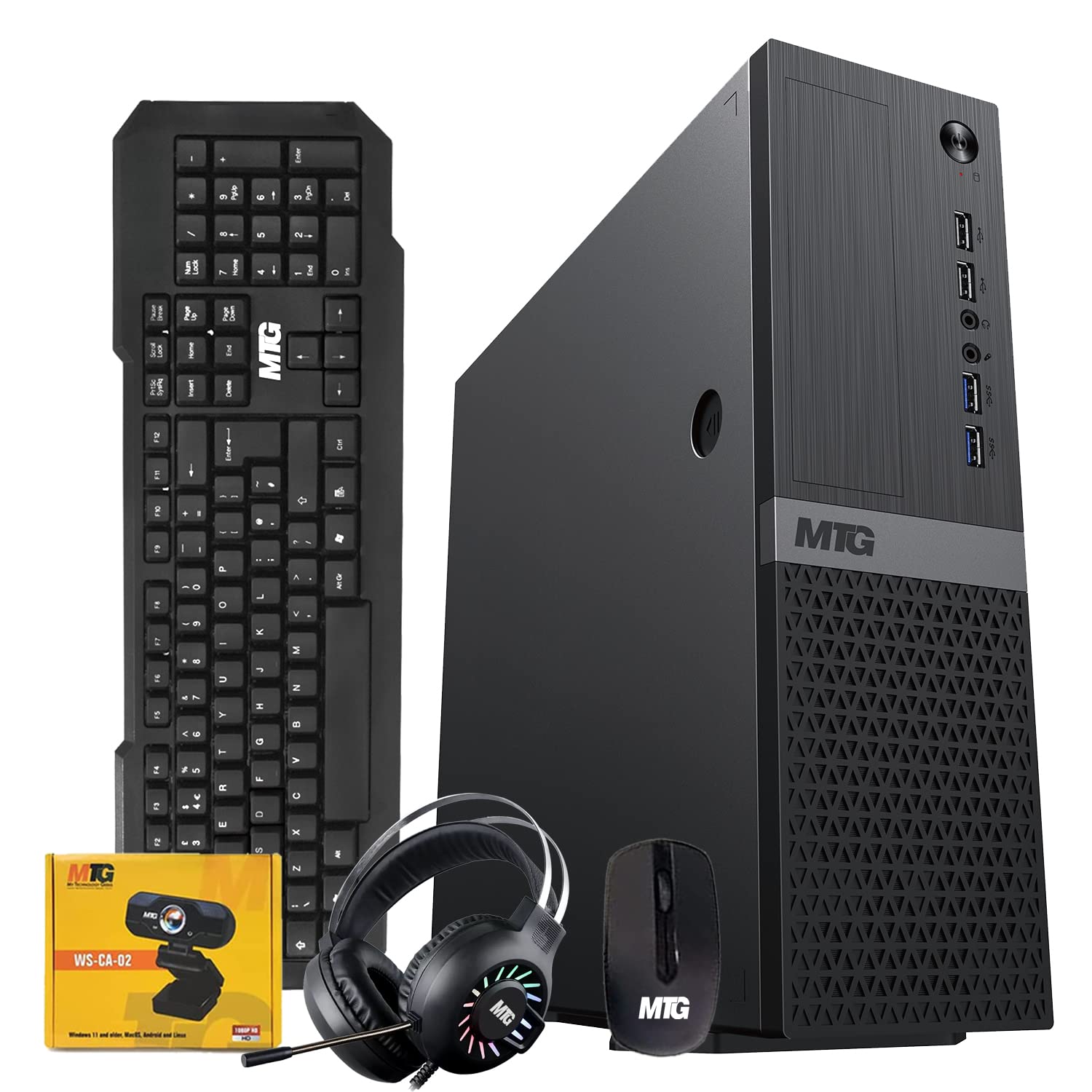 Computer Desktop PC MTG Aurora - Intel Core i5 8th Gen, 16GB Ram DDR4, 1TB Nvme, MTG Wireless Keyboard Mouse, RGB Headphone, Webcam, Win 11 Home