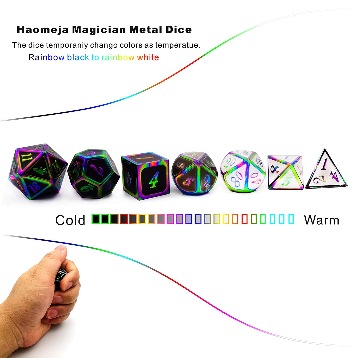 HAOMEJA DND Metal dice Color Changing Temperature dice D&D Set Dungeons and Dragons Role Playing Dice Black White