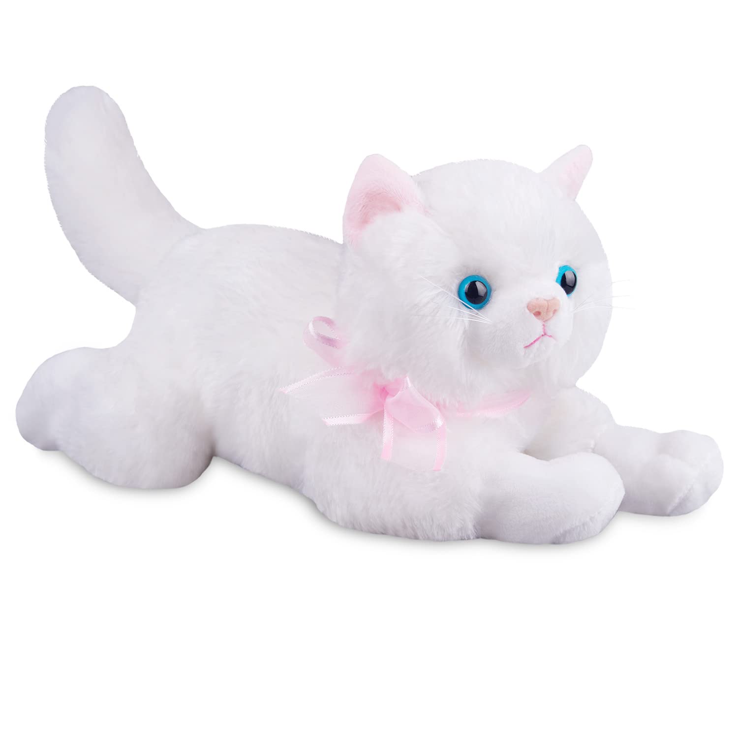 Plush Cat Stuffed Animal White Cat Realistic Toy Super Soft Kitten Cuddly Pet Kitty Fluffy Soothing Hugging Sleeping Birthday Christmas Children's Day Gift for Kid 14.96"