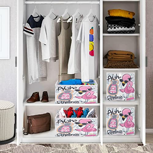 Kigai Cute Flamingo Cube Storage Bins - 11x11x11 In Large Foldable Storage Basket Fabric Storage Baskes Organizer for Toys, Books, Shelves, Closet, Home Decor