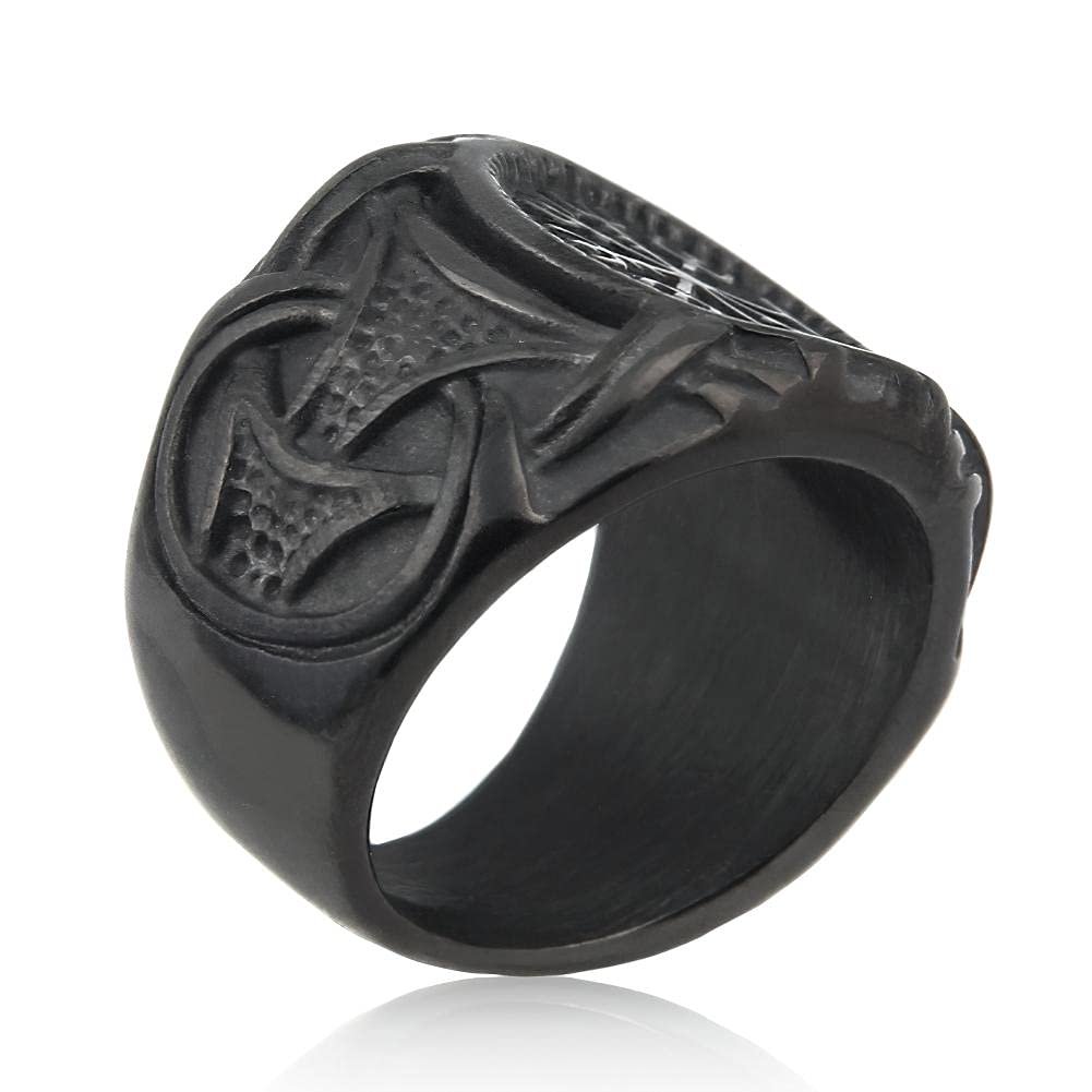 BAVIPOWER Viking Vegvisir Norse Compass Ring Stainless Steel Black Accessory Guardian Protection Amulet For Men Women