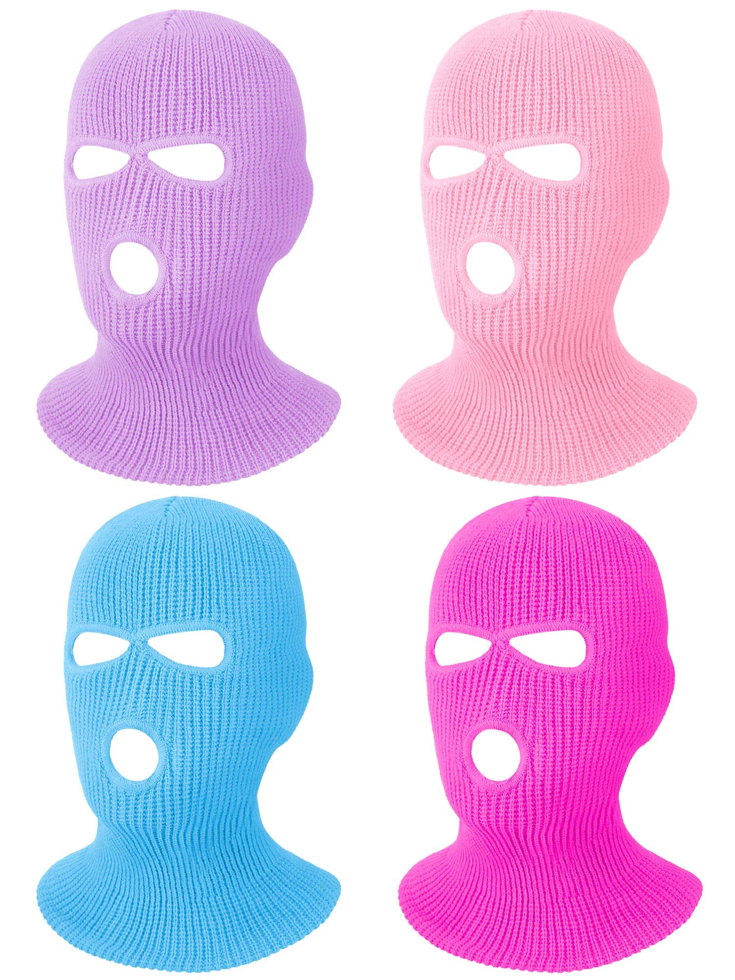 Blulu 4 Pieces Warm Full Face Cover Ski Winter Mask Balaclava Knit Full Face Mask for Men Women Outdoor Sports(Pink, Light Blue, Light Purple, Rose Red)