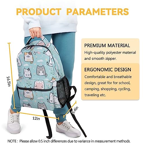 CUNEXTTIME Cat Backpack for Girls Boys, 16 Inch Green Backpacks for School, Cute Lightweight Durable Bookbag for Kids