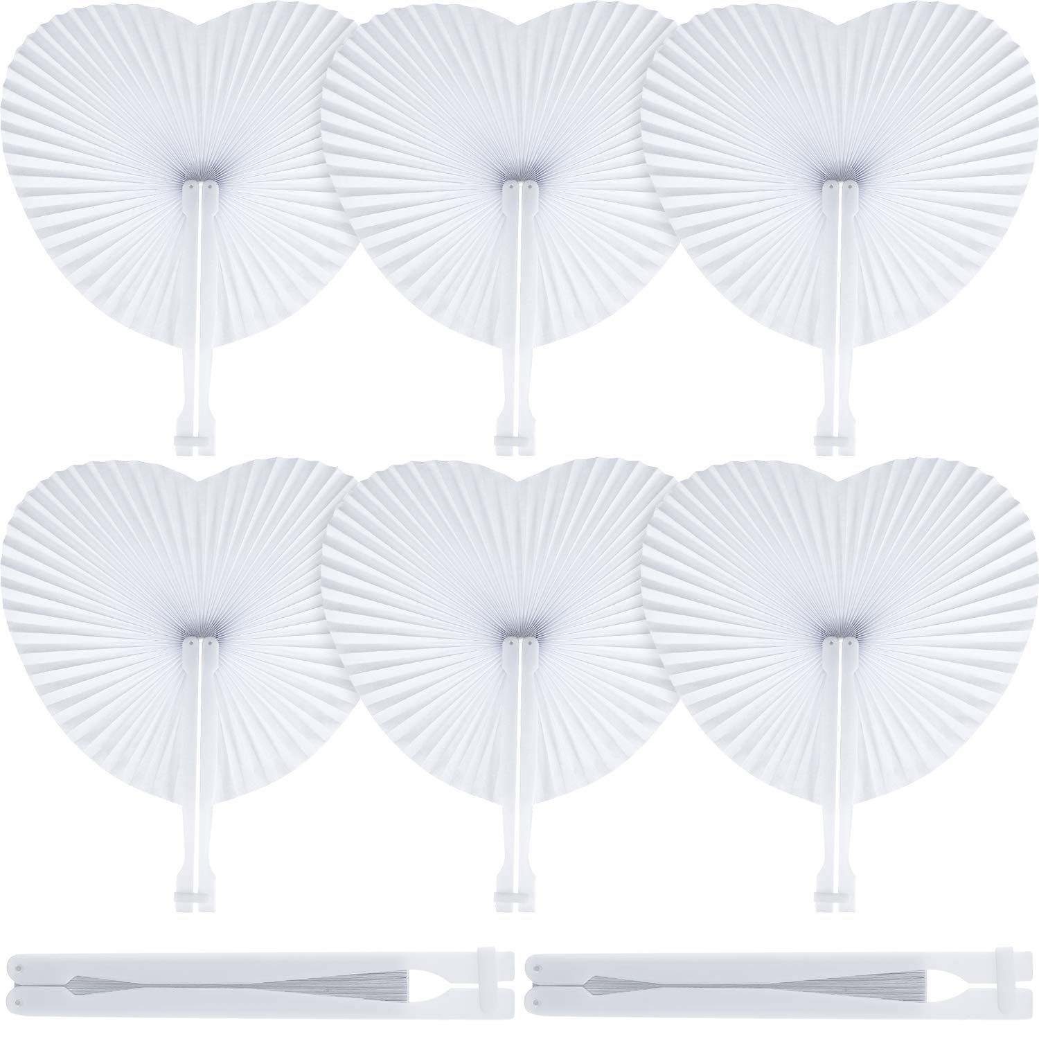 Blulu 60 Pack Folding Hand Fan Wedding Fans for Guests White Paper Fans for Wedding Favors Heart Shaped Assortment with Plastic Handle for Birthday Party Supplies Wedding Decorations