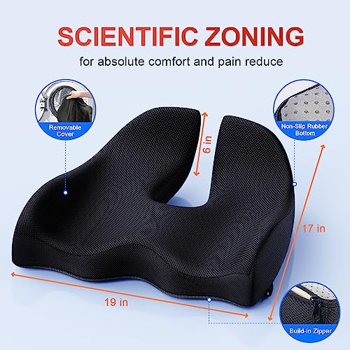 Benazcap X Large Memory Seat Cushion for Office Chair Ergonomic Cushions Pad Pillow for Pressure Relief Sciatica & Pain Relief Memory Foam for Long Sitting for Gaming Chair and Car Seat Black