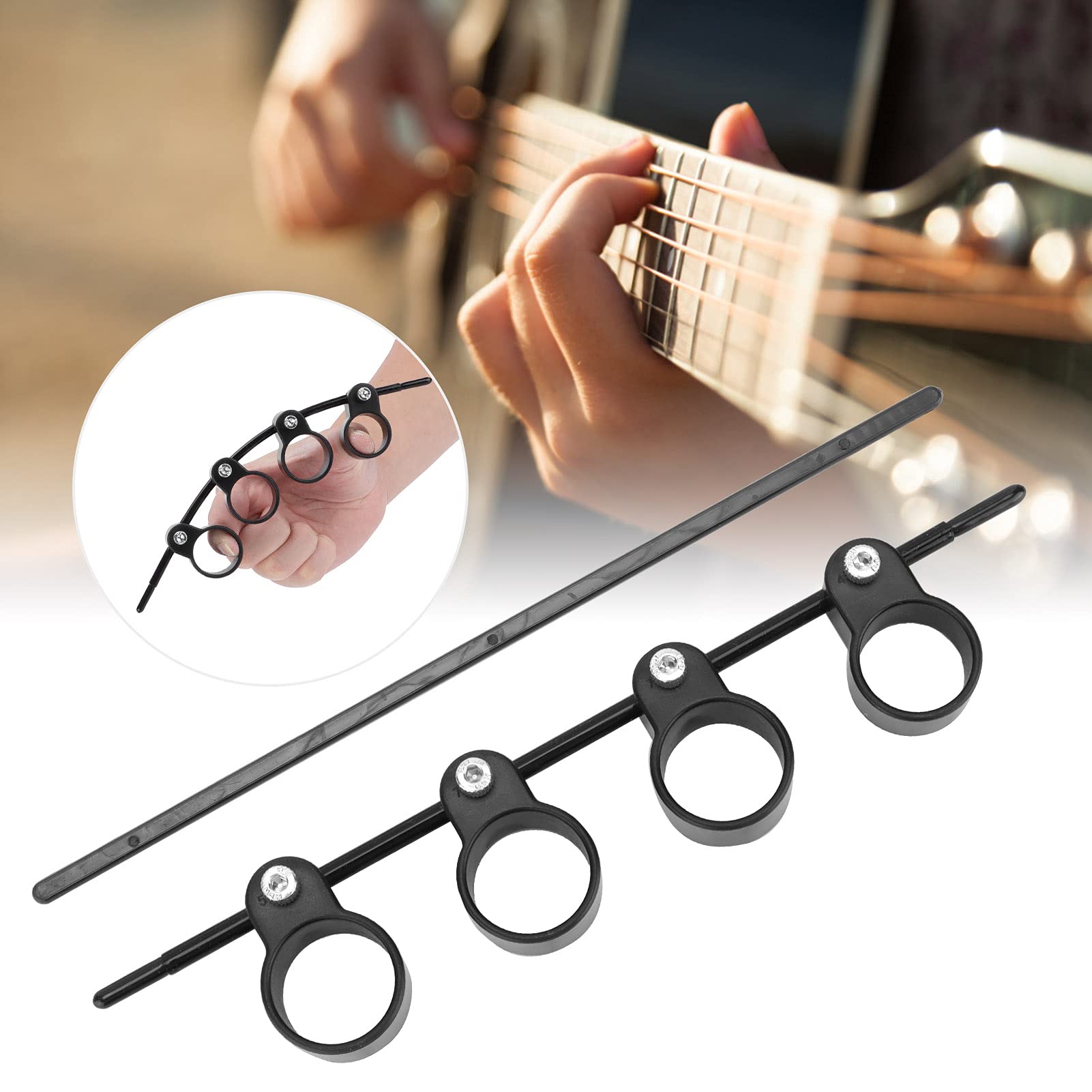 Finger Expander, Expand Finger Training Tool Musical Instrument Expander Piano Finger Separator Resistant Stretching Finger Exerciser for Piano Guitar(Black Large, Adjustable Span)