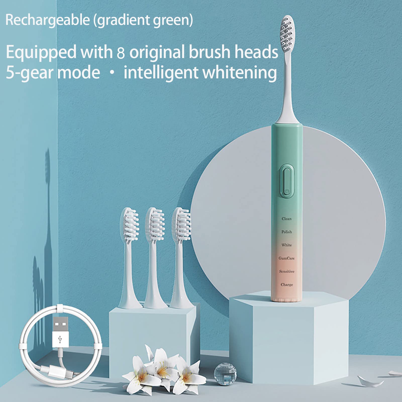 Electric Toothbrush for Adults, 8 Brush Heads Sonic Electric Toothbrushes, 5 Modes Power Rechargeable Toothbrushes for Deep Clean, 5 Hours Charge Last 180 Days