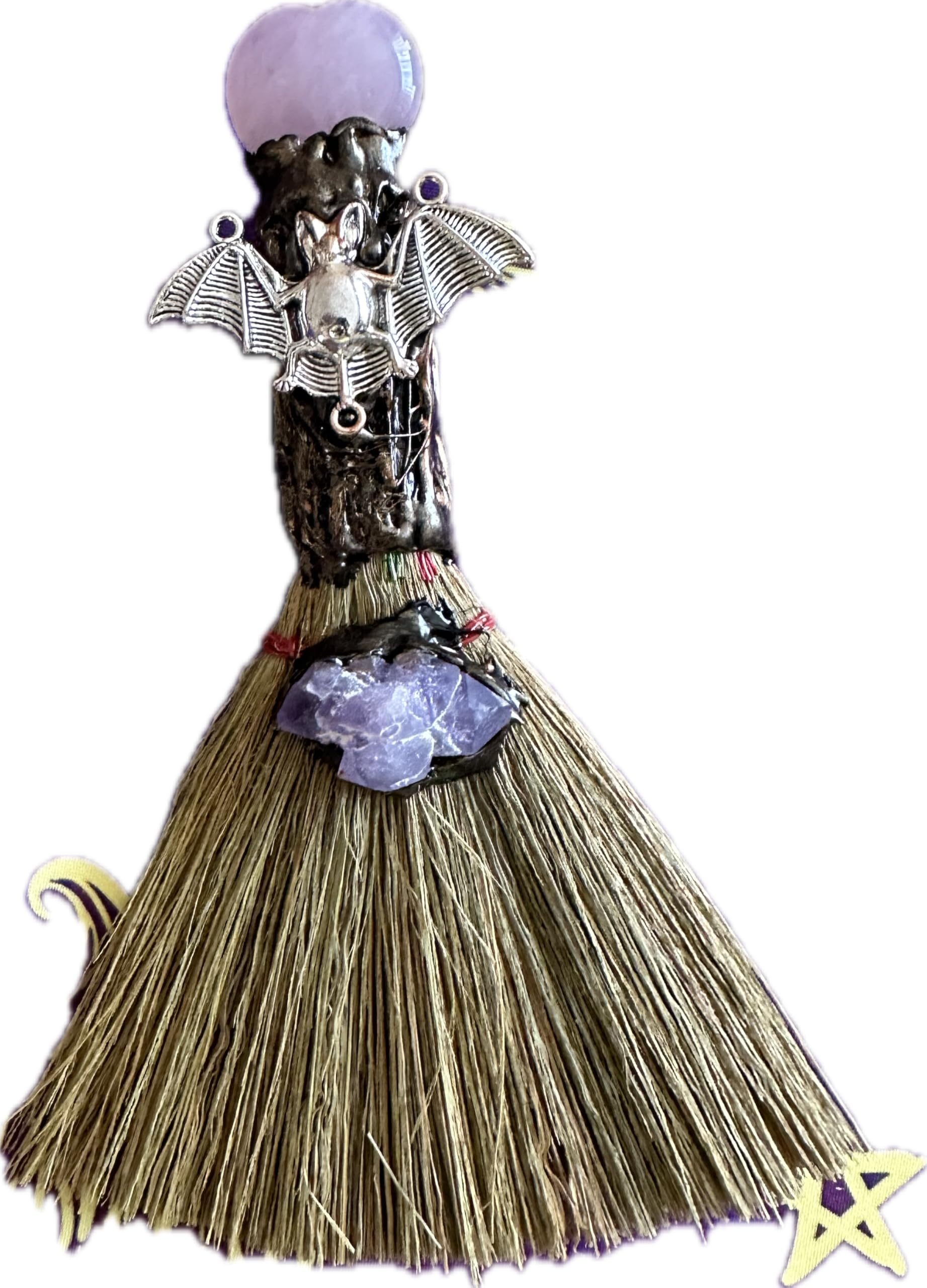 Crystal Amethyst Quartz Stone Witch Broomstick, Craft Decor, Gift (Rose Quartz)