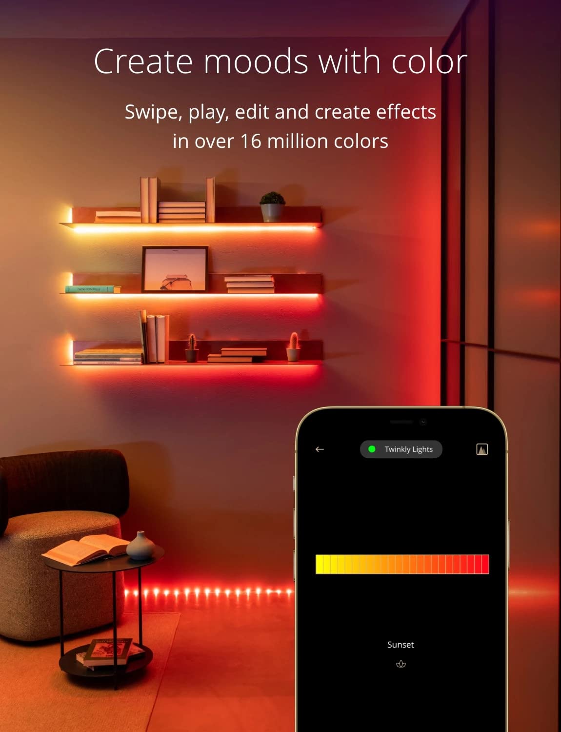Twinkly Line Extension Kit 5ft, Magnetic and Adhesive Multicolor LED Strip, Pair It with Line Starter Kit, Compatible with Alexa, and Google Home, 16 M+ Colors, App Mapping, Black Wire