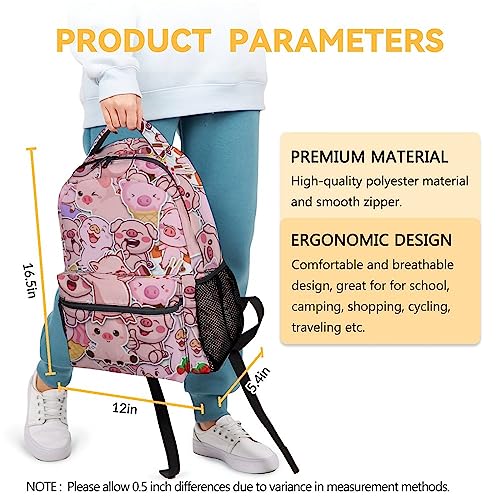 CUNEXTTIME Pig Backpack for Girls Boys, 16 Inch Pink Backpacks for School, Cute Lightweight Durable Bookbag for Kids