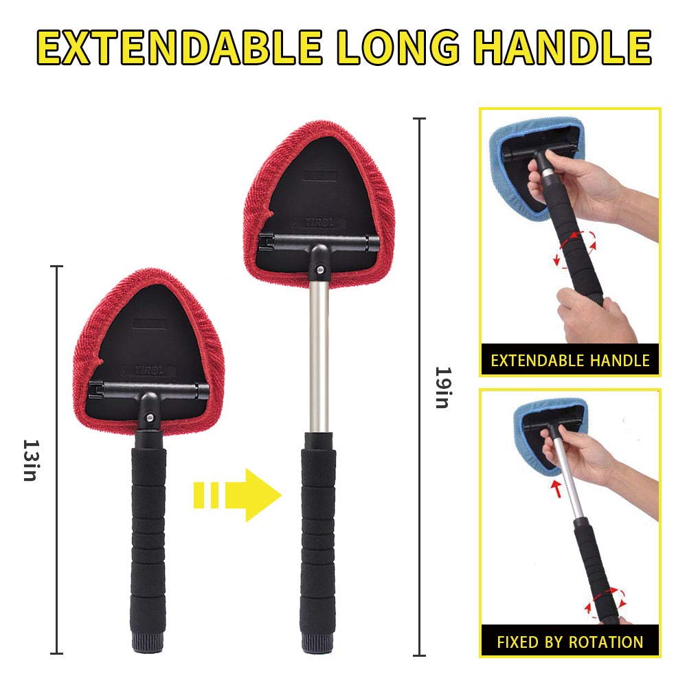 AutoEC Auto Car Windshield Cleaner, Extendable Handle Window Cleaner Brush Kit Comes with 4 Packs Washable and Reusable Pads(2 Wet Use 2 Dry Use)