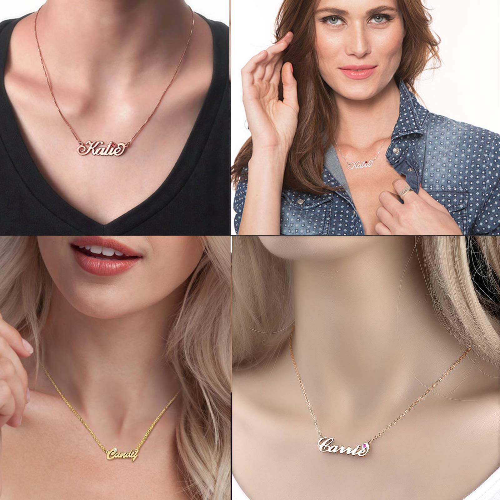 MRENITE 10k 14k 18k Solid Yellow Gold Personalized Name Necklace with Birthstone โ Small Dainty Nameplate Jewelry - Custom Any Name Gift for Her Women Daughter Wife Men