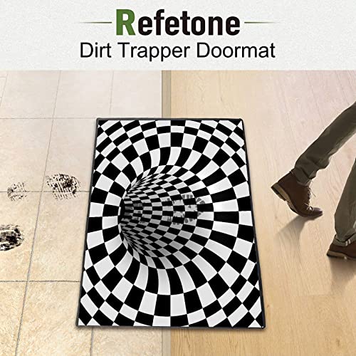 GAGNONLEE 3D Vortexes Illusion Carpet Black White Plaid Square Rugs 3D Visual Optical Floor Mat for Bedroom Livingroom Home Decor Non-Slip Area Rug 24 x 16 inch, 24'x 16'(60x40cm)