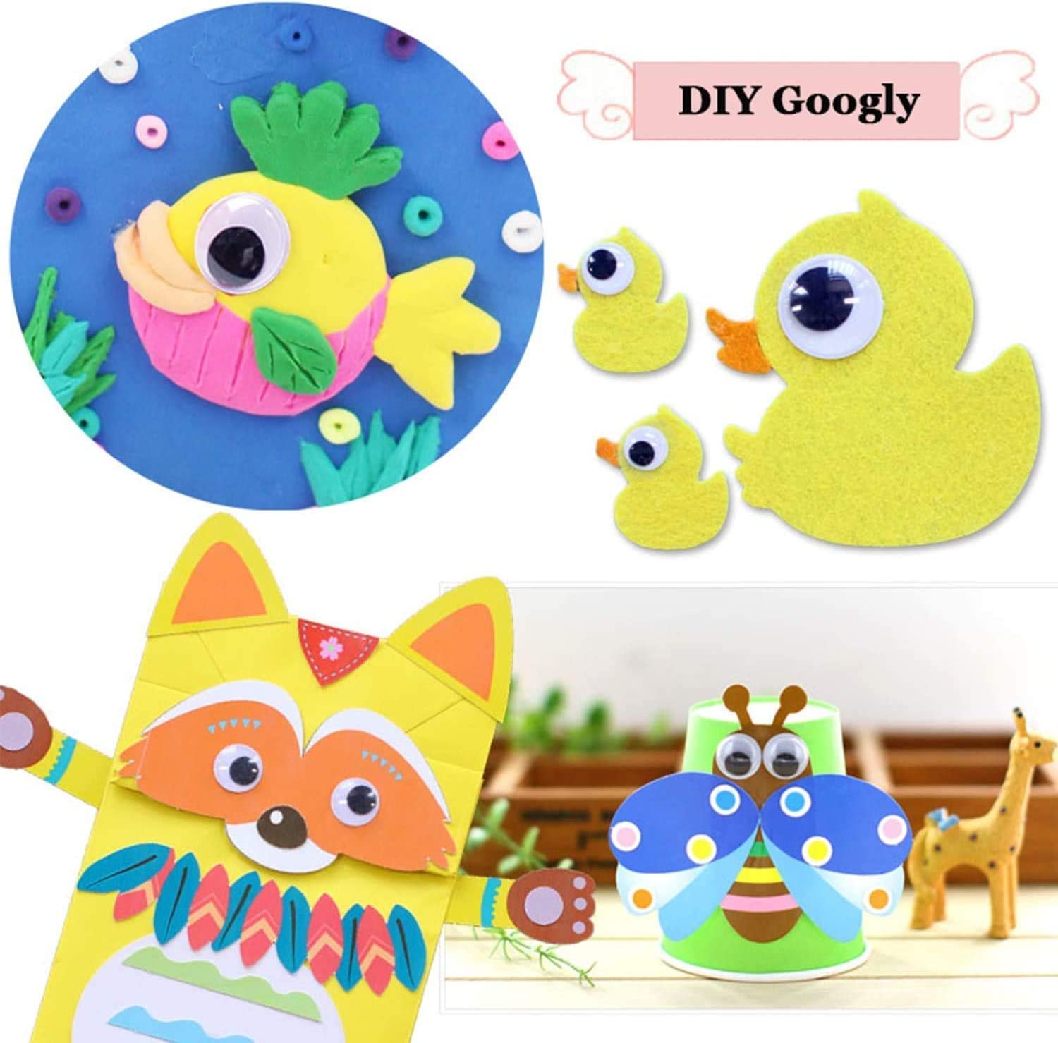 FINGOOO 1 Inch Googly Wiggle Eyes with Self Adhesive, 100-PACK for DIY Art Crafts