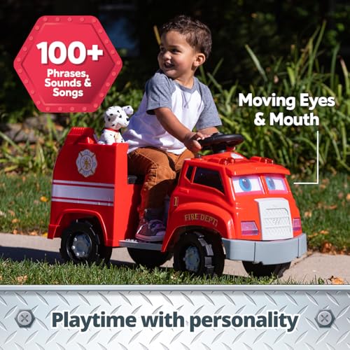 Kid Trax Real Rigs Toddler Fire Truck Interactive Ride On Toy, Kids Ages 1.5-4 Years, 6 Volt Battery and Charger, Sound Effects, Red, Large