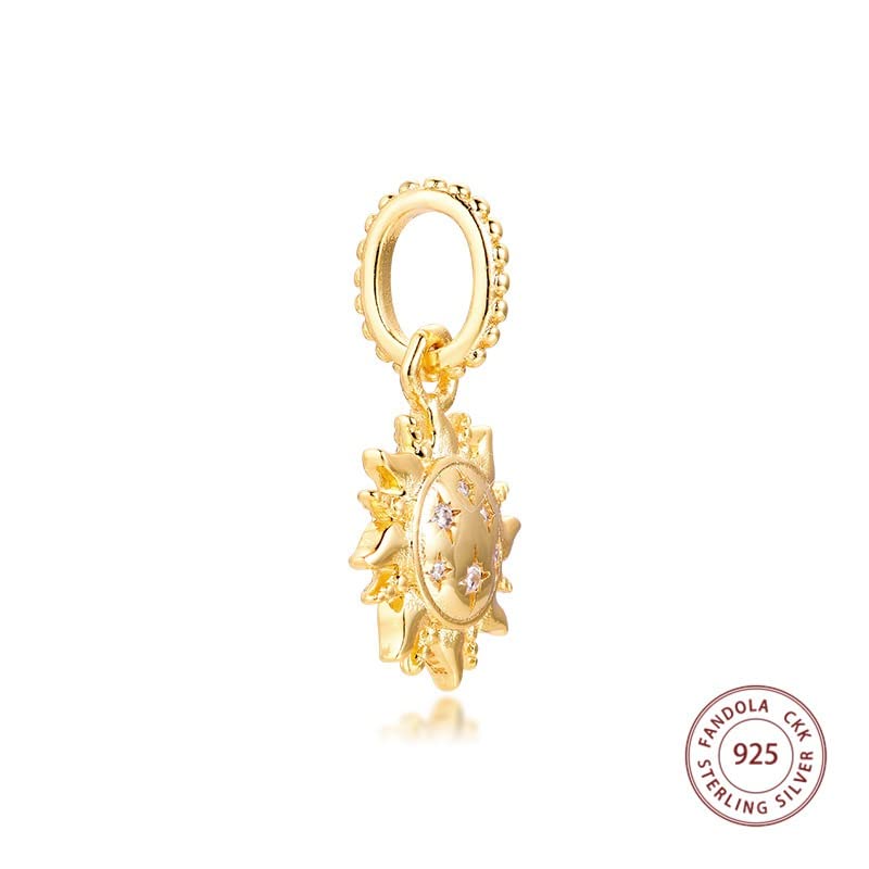 Bolenvi Stunning 925 Sterling Silver Charms Beads Pendants for Pandora Bracelets & Necklaces (Gold Sun Celestial)