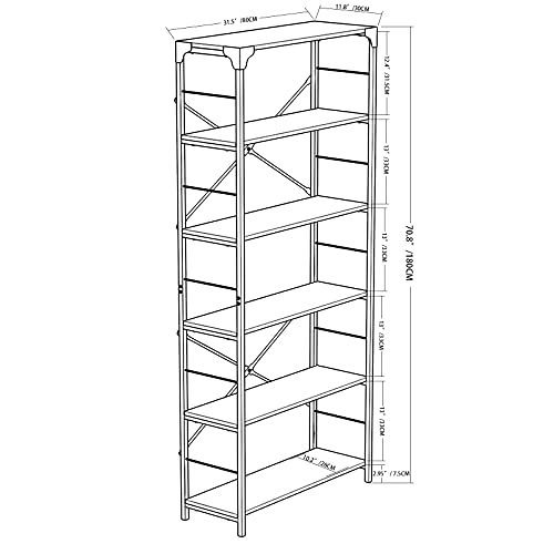 Kiimeey 6-Tier Bookcase Large L31.5 Industrial Black Tall Open Shelf (Vintage)