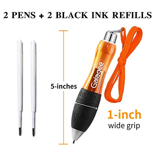 Galagee Super Big Fat Heavy Weighted Pens - Large Wide Grip Pens - Hand Writing Aids for Tremors,Parkinson's,Autism,Carpal Tunnel and Essential Hand Tremors(Two Black Ink Refills)