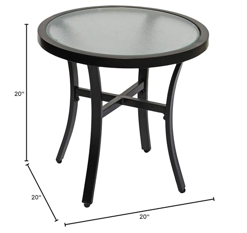 Garden Elements Bellevue Patio Table, Round Aluminum Base and Rim with Glass Top, Mocha, 20"