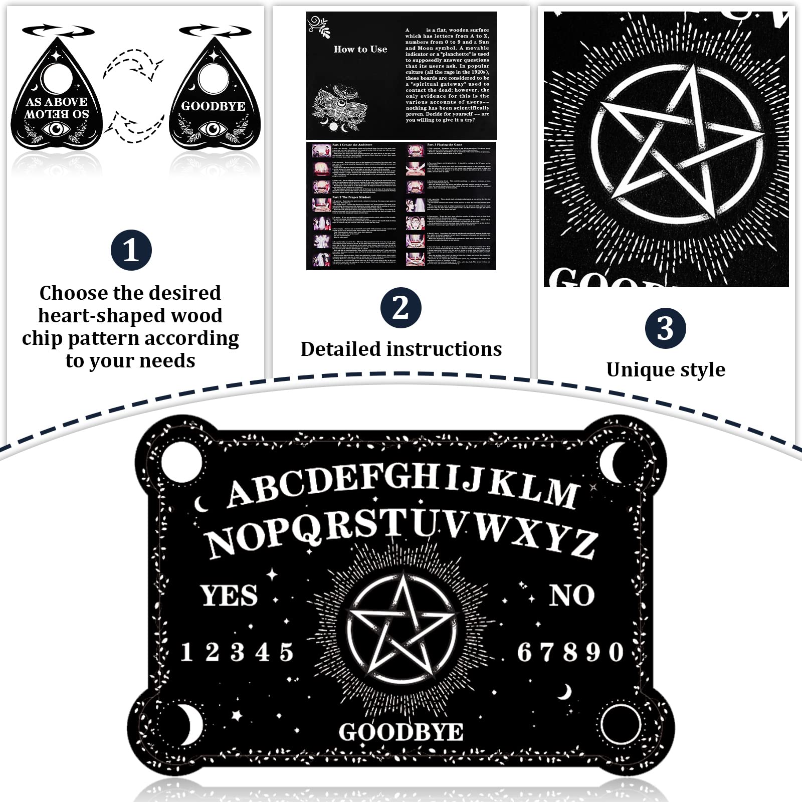Pendulum Dowsing Divination Board Set Black Wooden Talking Board with Planchette Accessories for Teens Adults Birthday Party and Family Gatherings Games Supplies (Pentagram Style)