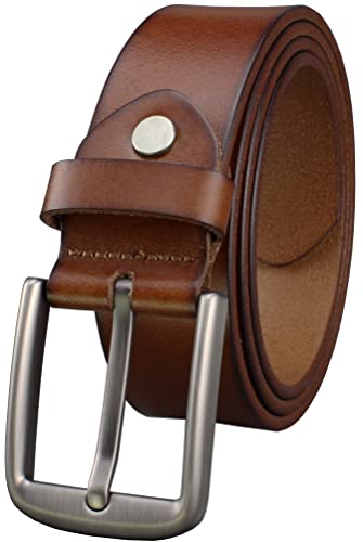 Bullko Mens Casual Genuine Leather Dress Belt for Jeans, Red Brown, 36