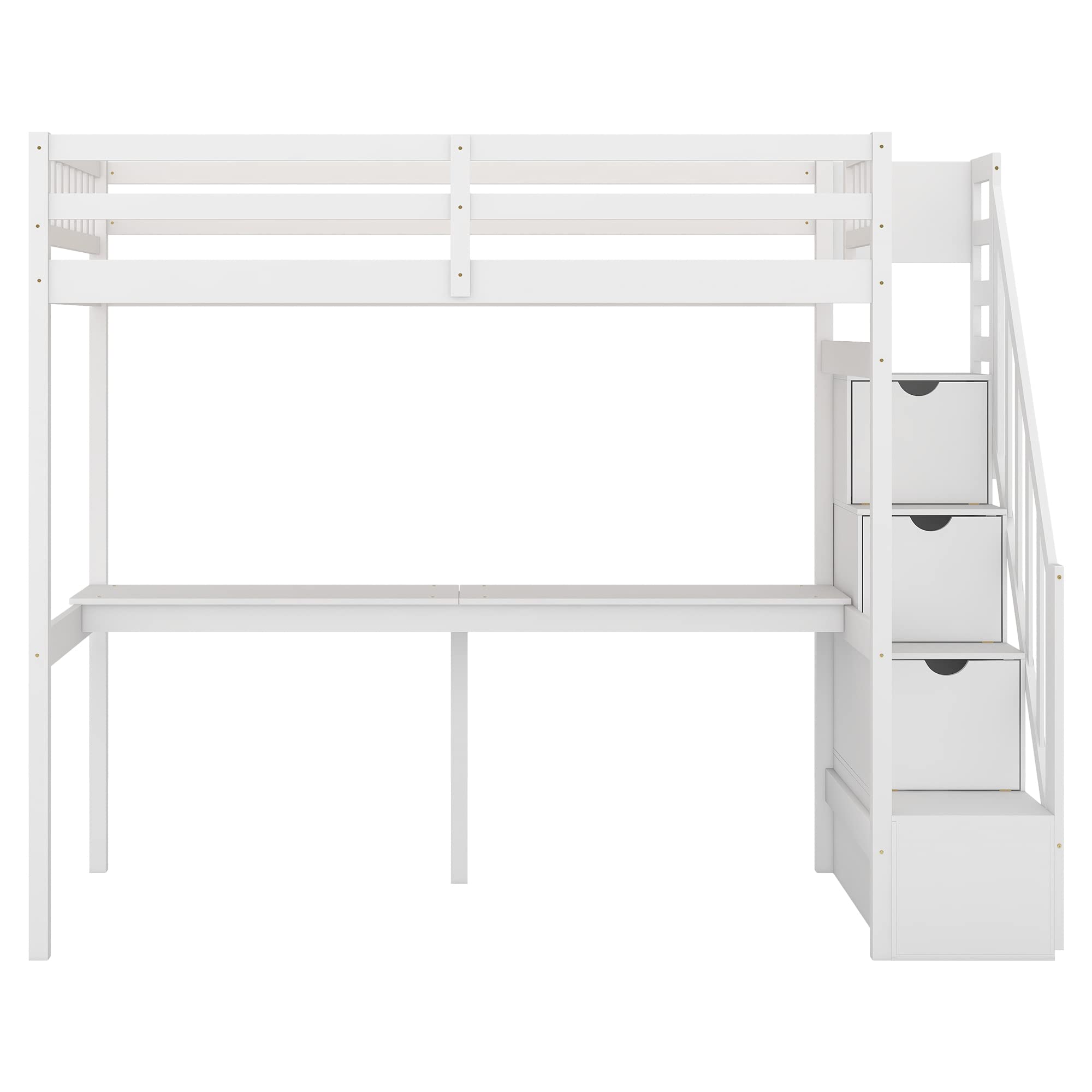 MERITLINE Twin Loft Bed with Desk and Stairs,Wooden Loft Bed Twin with Storage, Kids Loft Bed with Steps for Girls Boys Bedroom, Dorm(Twin,White)