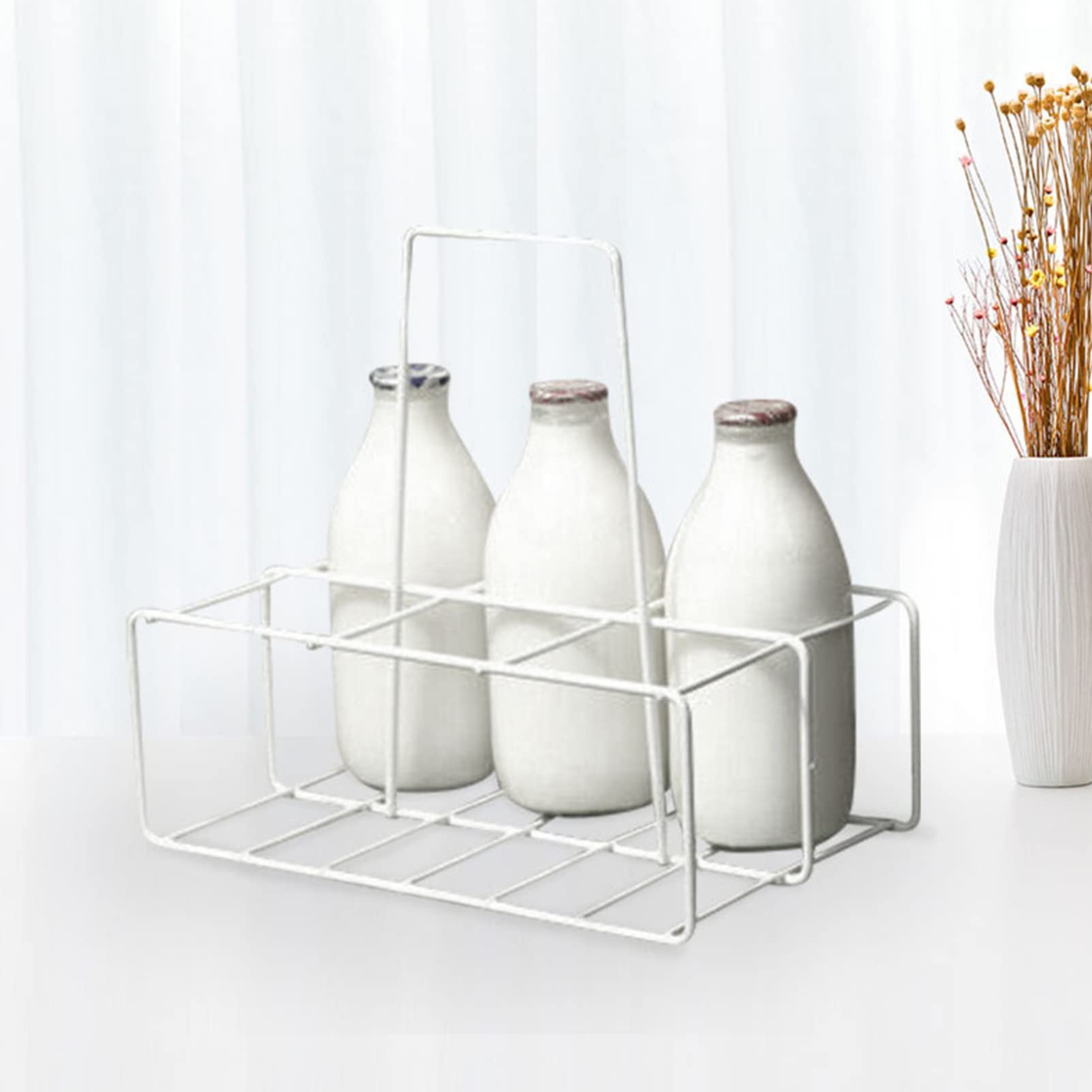 Cabilock Shelf Bracket Beer Bottle Carrier Holder Rack: Metal Wire Basket Wine Bottle Drink Rack Basket Bread Fruit Stand Holder for Snacks Fruits Bread Kitchen Desktop Stand