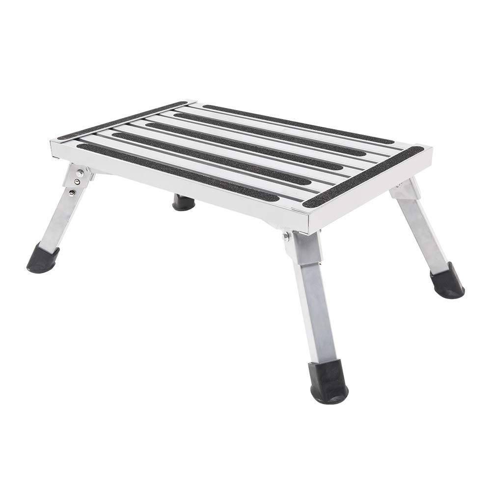 LUISLADDERS Aluminum Working Platform Step Stool Ladder RV Step Supports Up to 500lbs, Anti-Slip Surface & Rubber Feet Camper Step for Motor-Home,Trail, SUV