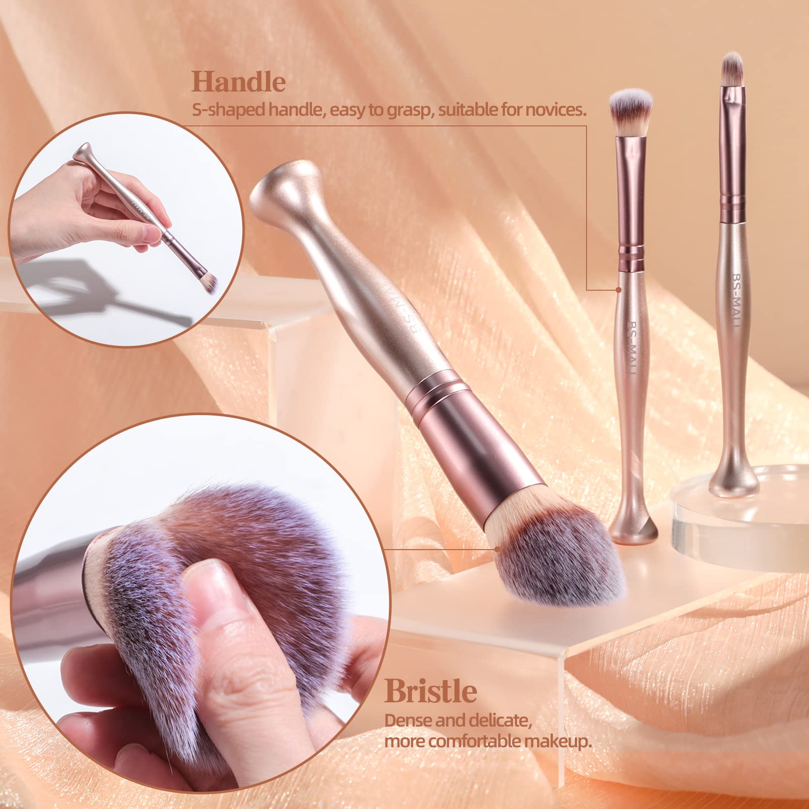 BS-MALL Makeup Brushes Stand Up Premium Synthetic Foundation Powder Concealers Eye Shadows (14rose)
