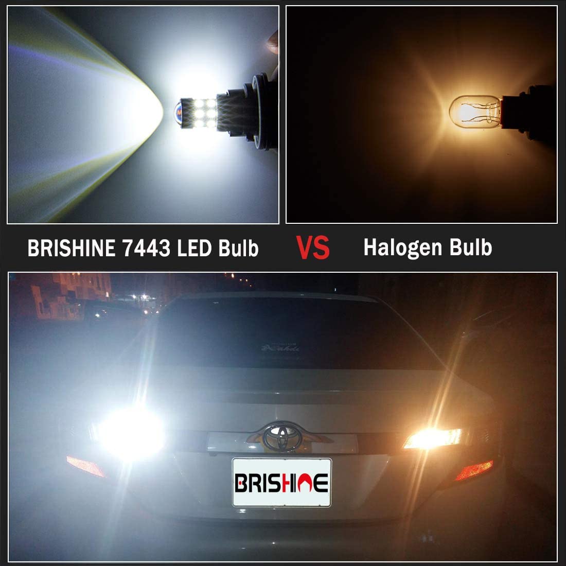 BRISHINE 4-Pack 1000 Lumens Super Bright 7440 7443 7441 7444 W21W LED Bulbs 6000K Xenon White 24-SMD LED Chipsets with Projector for Backup Reverse Lights, Parking Lights, Daytime Running Lights