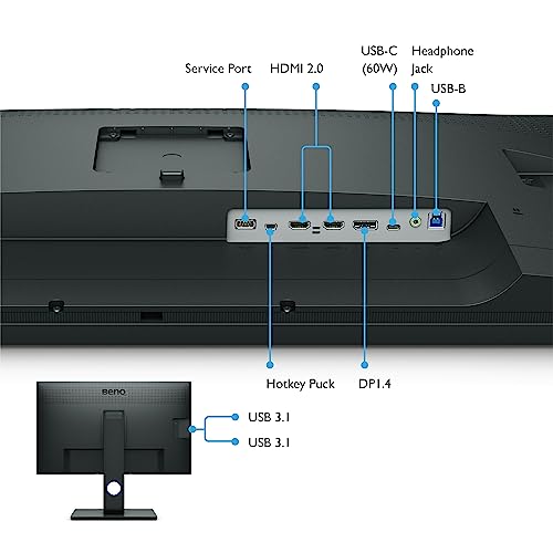 BenQ SW321C Photo Video Editing Monitor 32" 4K UHD | 99% AdobeRGB,100% sRGB,95% P3 | IPS | Hardware Calibrated | 16 bit 3D LUT | DeltaE ≤2 | Uniformity | HLG | AQCOLOR | Ergonomic | USB-C(60W) , Black